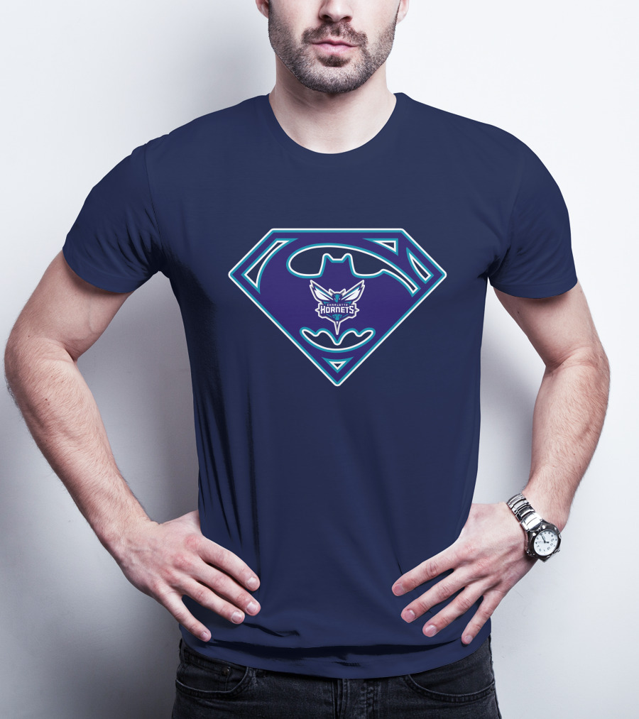 Charlotte Hornets Superman Batman Logo Fusion T-Shirt