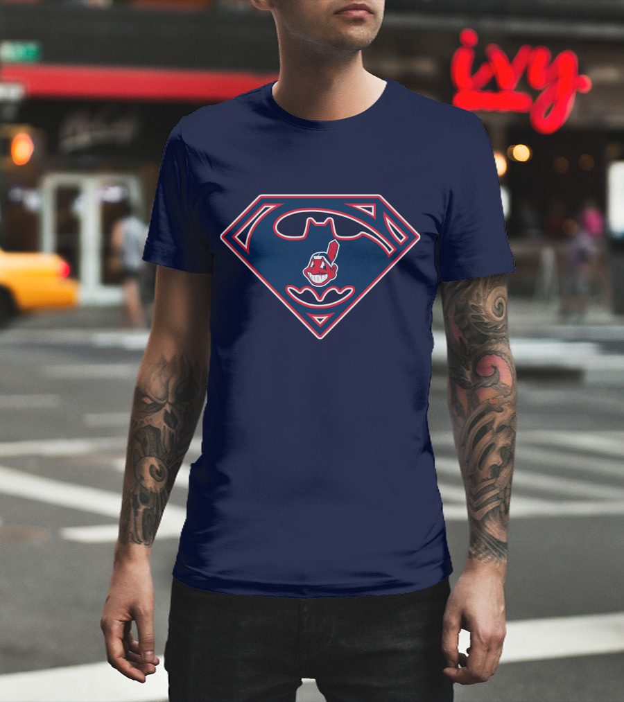 Cleveland Indians Superman Batman Logo Fusion T-Shirt