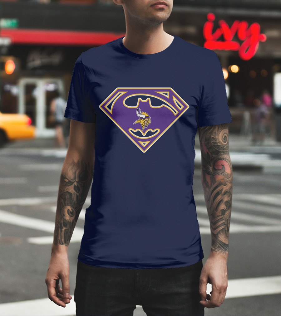 Minnesota Vikings Superman Batman Logo Mashup T-Shirt