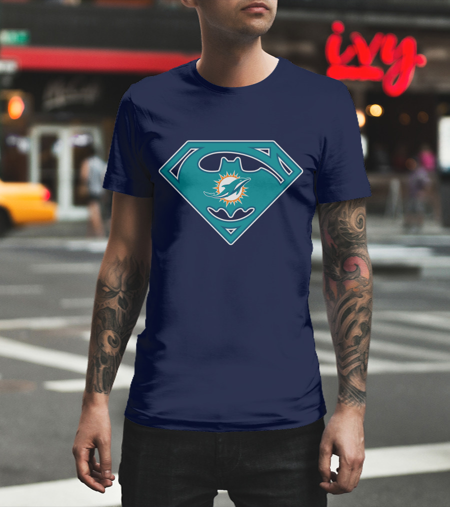 Miami Dolphins Superman Batman Logo Mashup T-Shirt