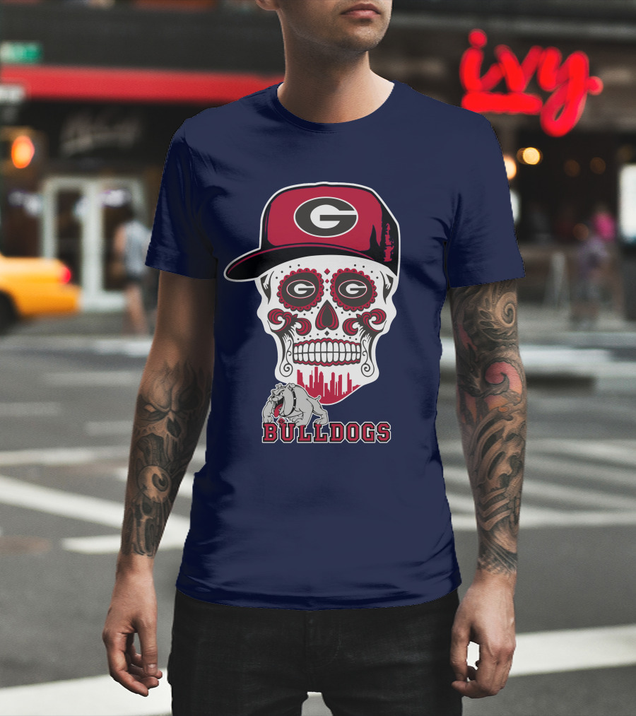 Georgia Bulldogs Skull Hat Design Funny T-Shirt