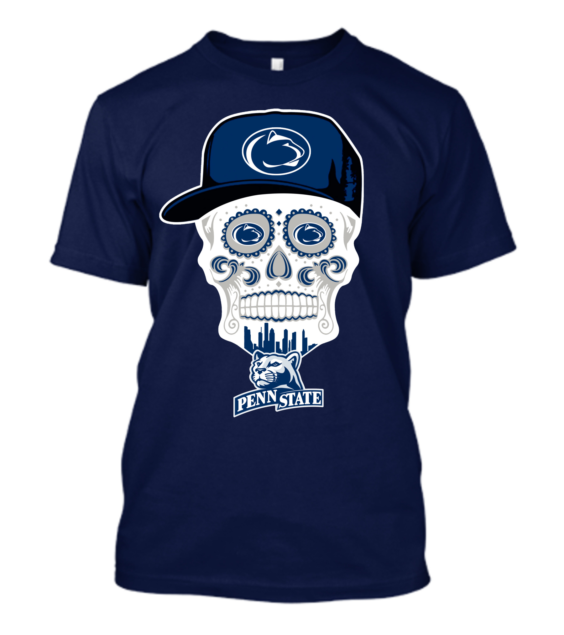 Penn State Nittany Lions Skull With Hat And City Silhouette T-Shirt