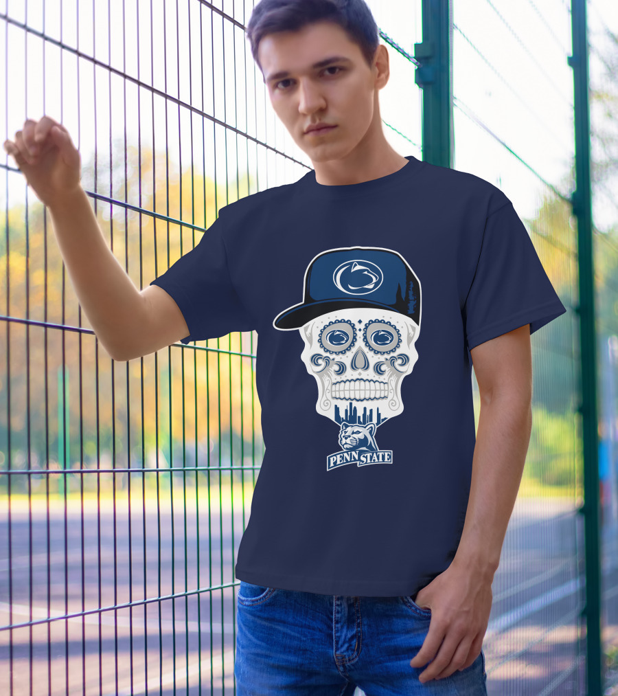 Penn State Nittany Lions Skull With Hat And City Silhouette T-Shirt