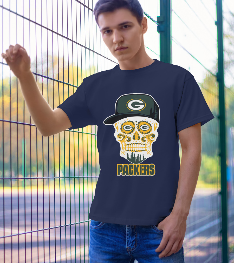 Green Bay Packers Skull Cityscape Hat T-Shirt