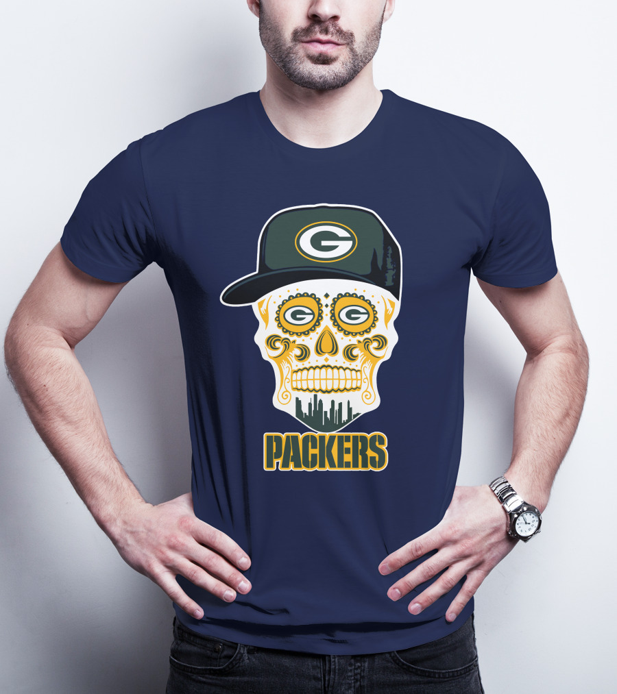 Green Bay Packers Skull Cityscape Hat T-Shirt