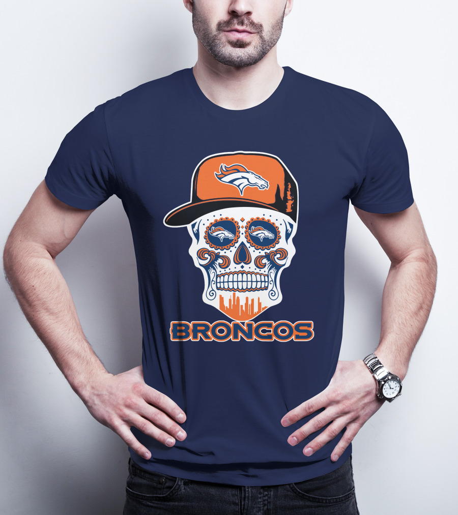 Denver Broncos Skull Funny Sugar Skull Face Cap T-Shirt