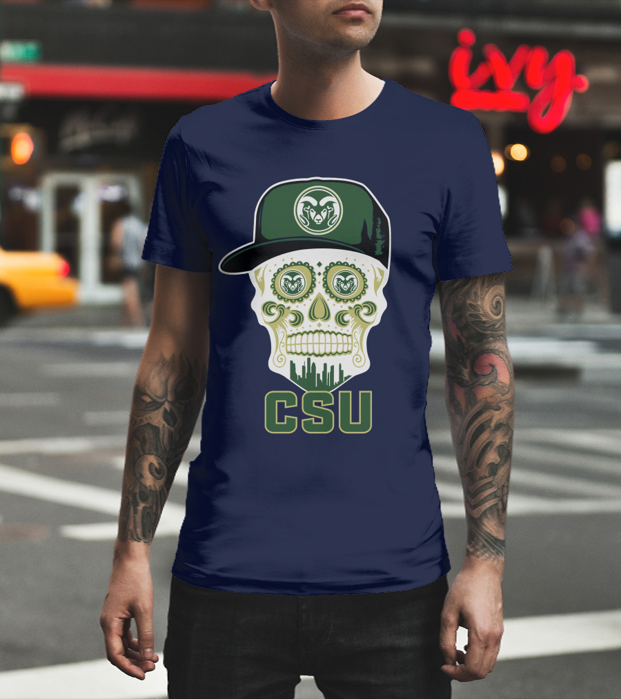 Csu Rams Sugar Skull With Cap T-Shirt