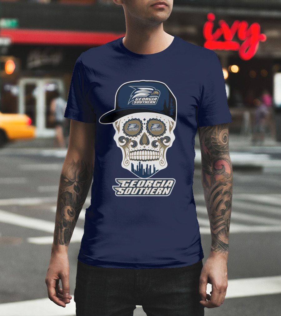 Georgia Southern Eagles Skull With Cap And Logo Elements T-Shirt