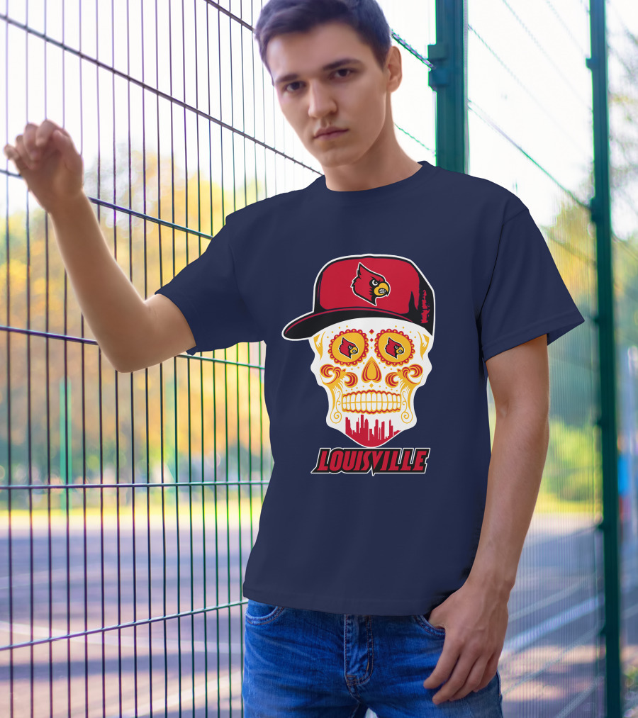 Louisville Cardinals Sugar Skull Cap T-Shirt