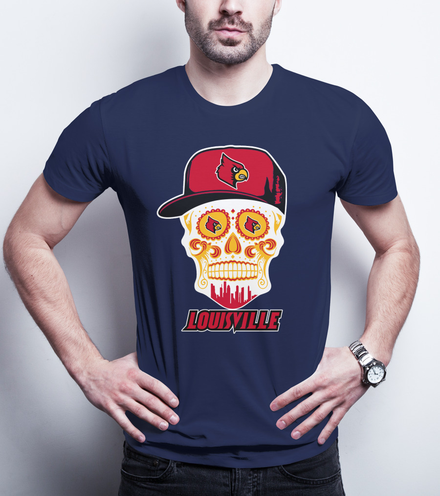 Louisville Cardinals Sugar Skull Cap T-Shirt