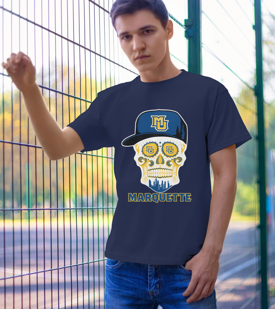 Marquette Golden Eagles Sugar Skull Mu Cap T-Shirt