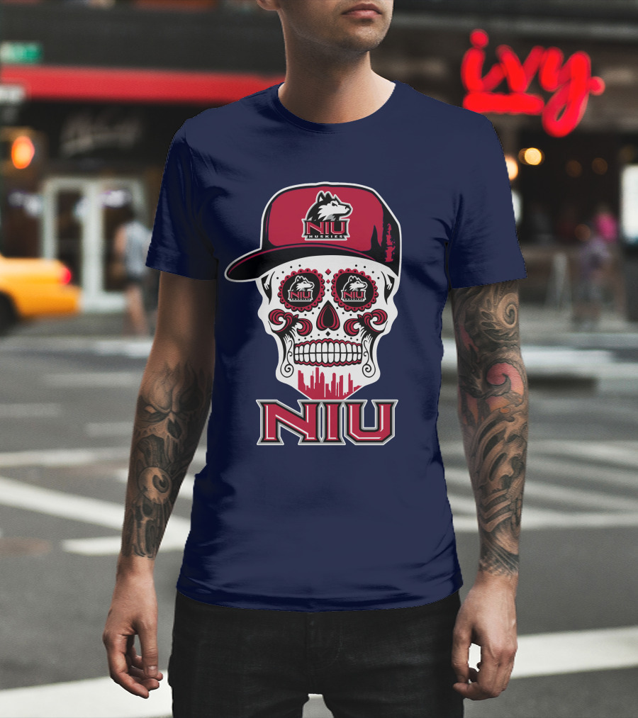 Niu Huskies Sugar Skull T-Shirt