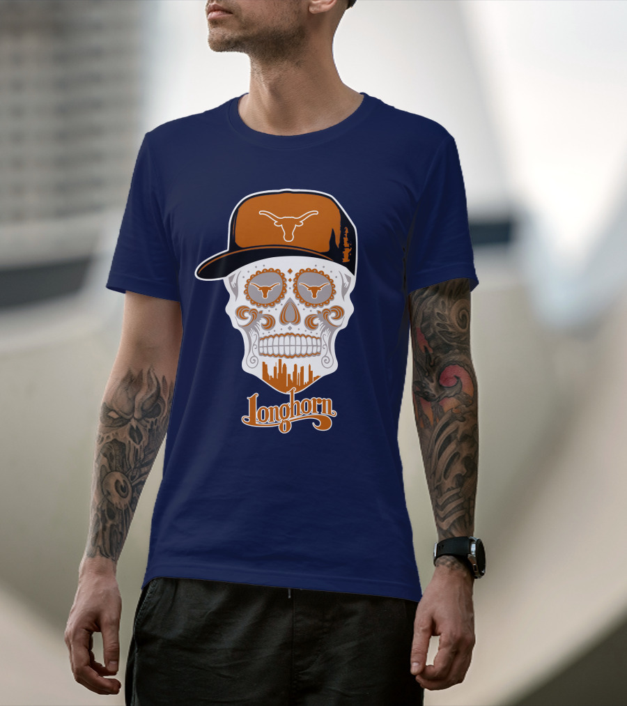 Longhorns Skull With Texas Longhorns Cap And Austin Skyline T-Shirt