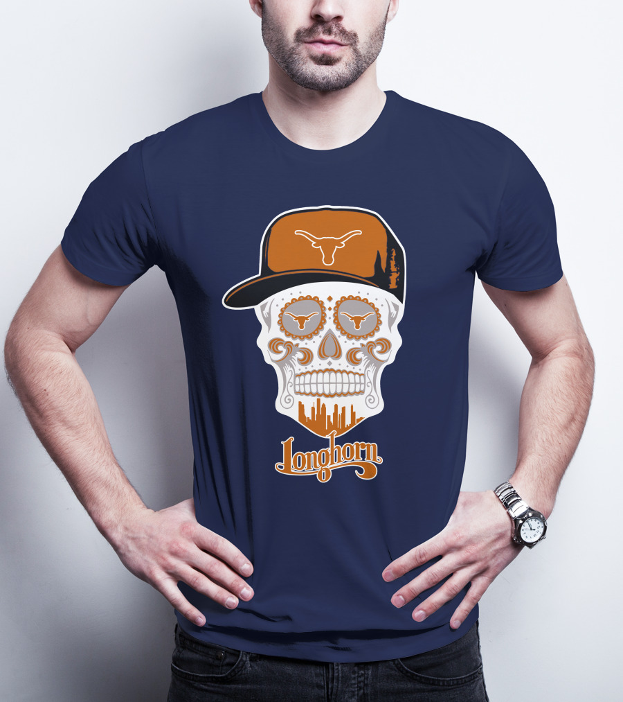 Longhorns Skull With Texas Longhorns Cap And Austin Skyline T-Shirt
