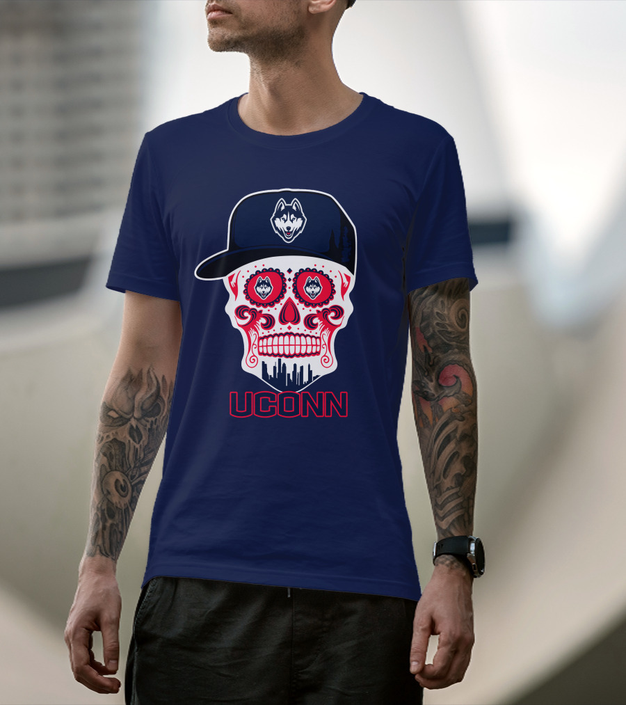 Uconn Huskies Sugar Skull With Hat T-Shirt