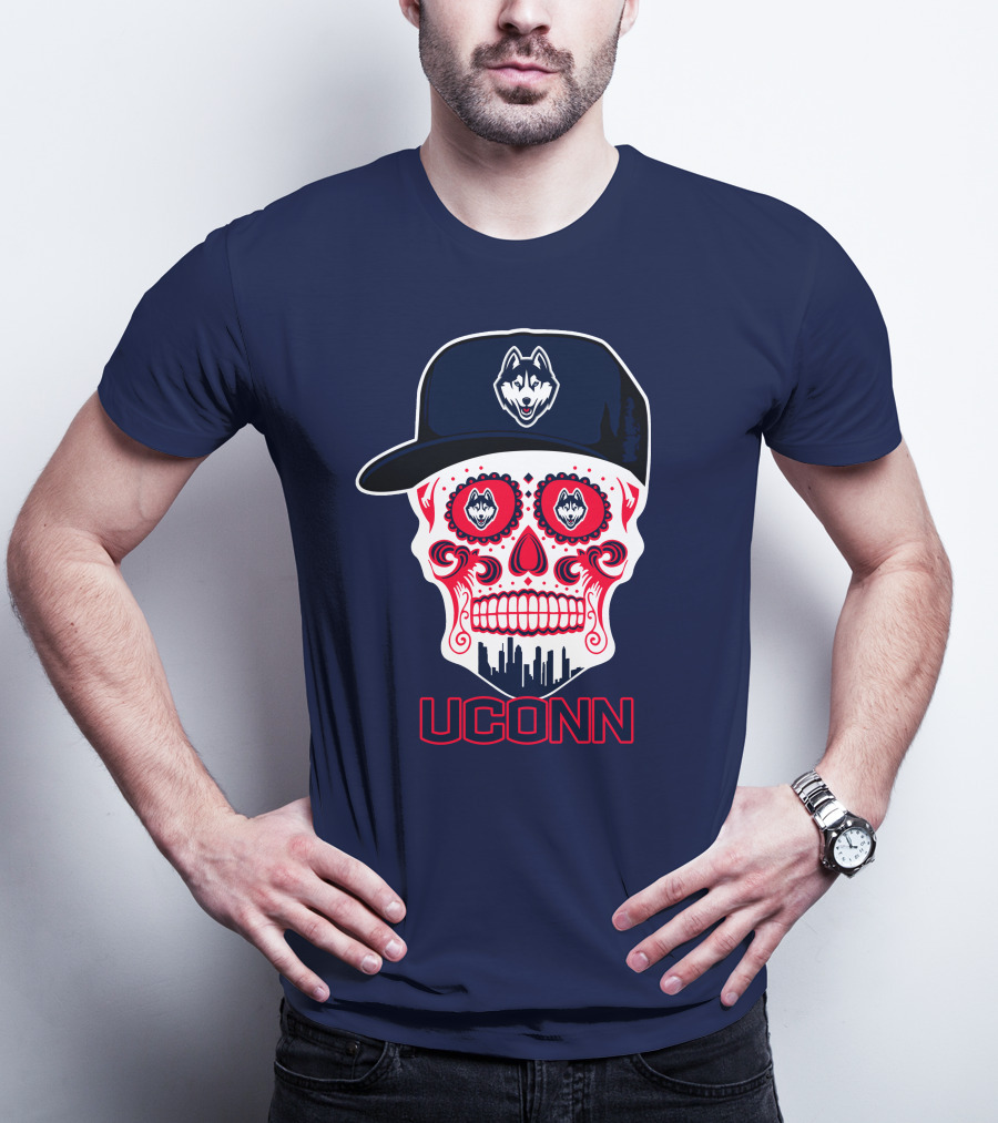 Uconn Huskies Sugar Skull With Hat T-Shirt