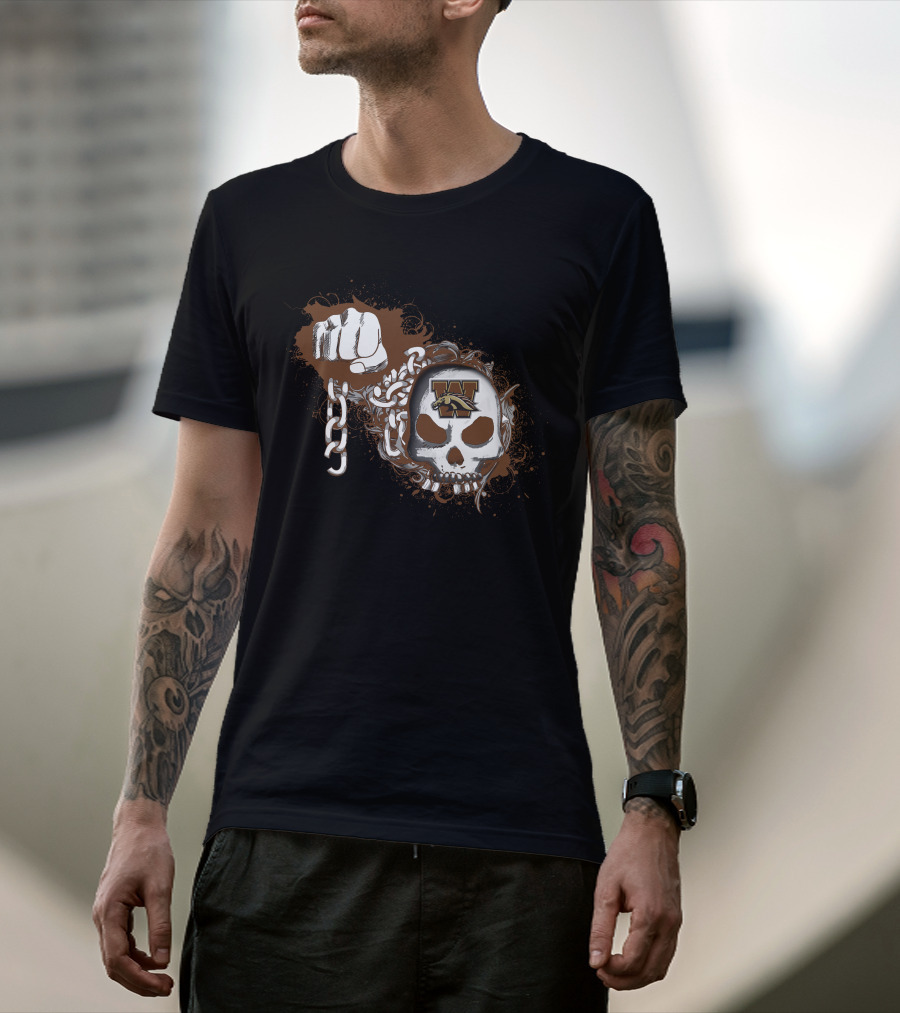 Western Michigan Broncos Skull And Chains Fist T-Shirt