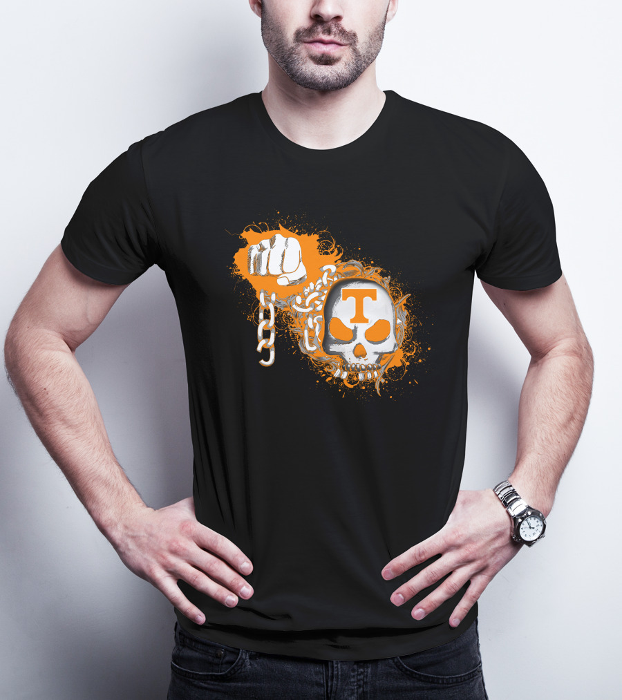 Tennessee Volunteers Skull T Logo Chain Fist Orange Splatter T-Shirt
