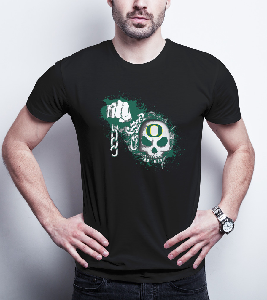 Oregon Ducks Skull And Chains Fist T-Shirt