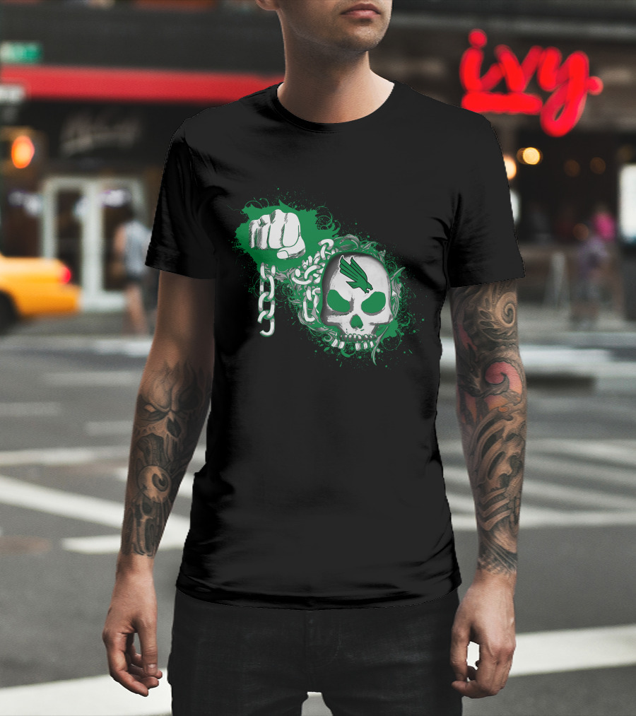 North Texas Mean Green Skull Fist And Chains T-Shirt