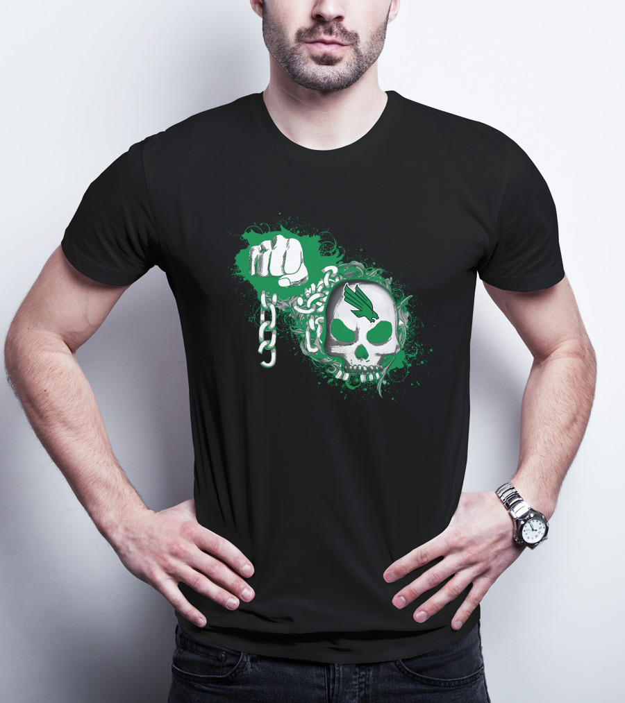 North Texas Mean Green Skull Fist And Chains T-Shirt