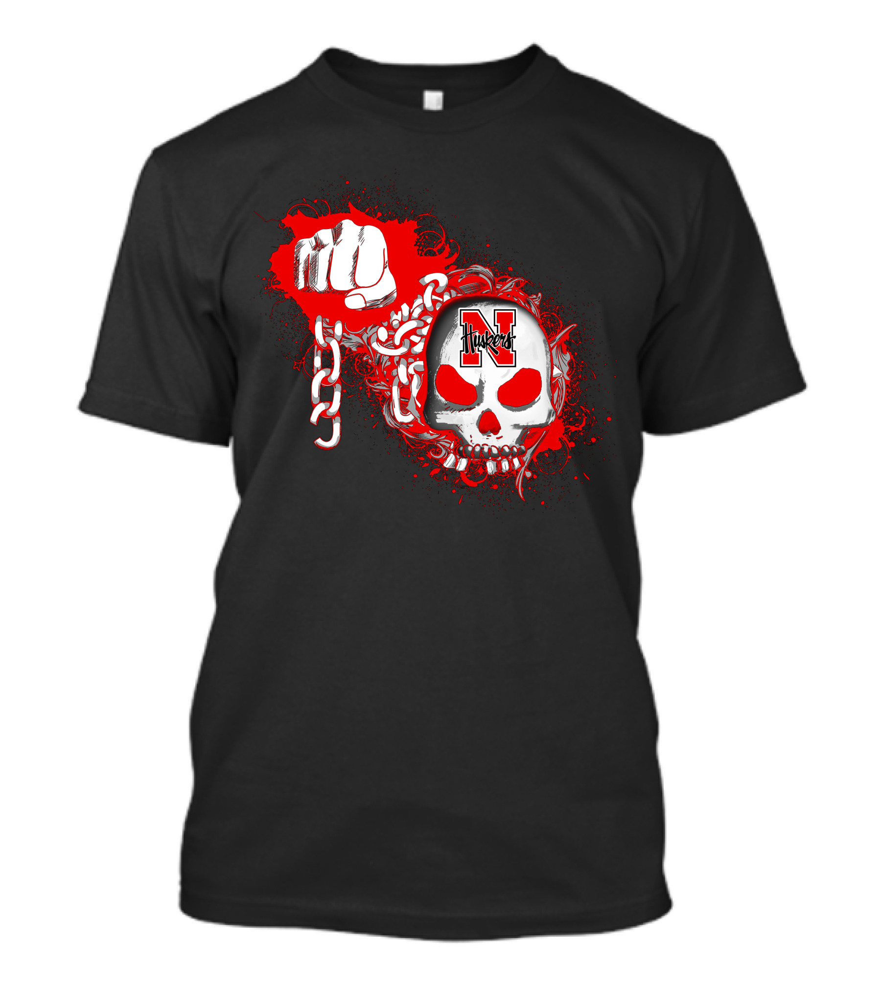 Nebraska Cornhuskers Skull With Chains And Fist T-Shirt