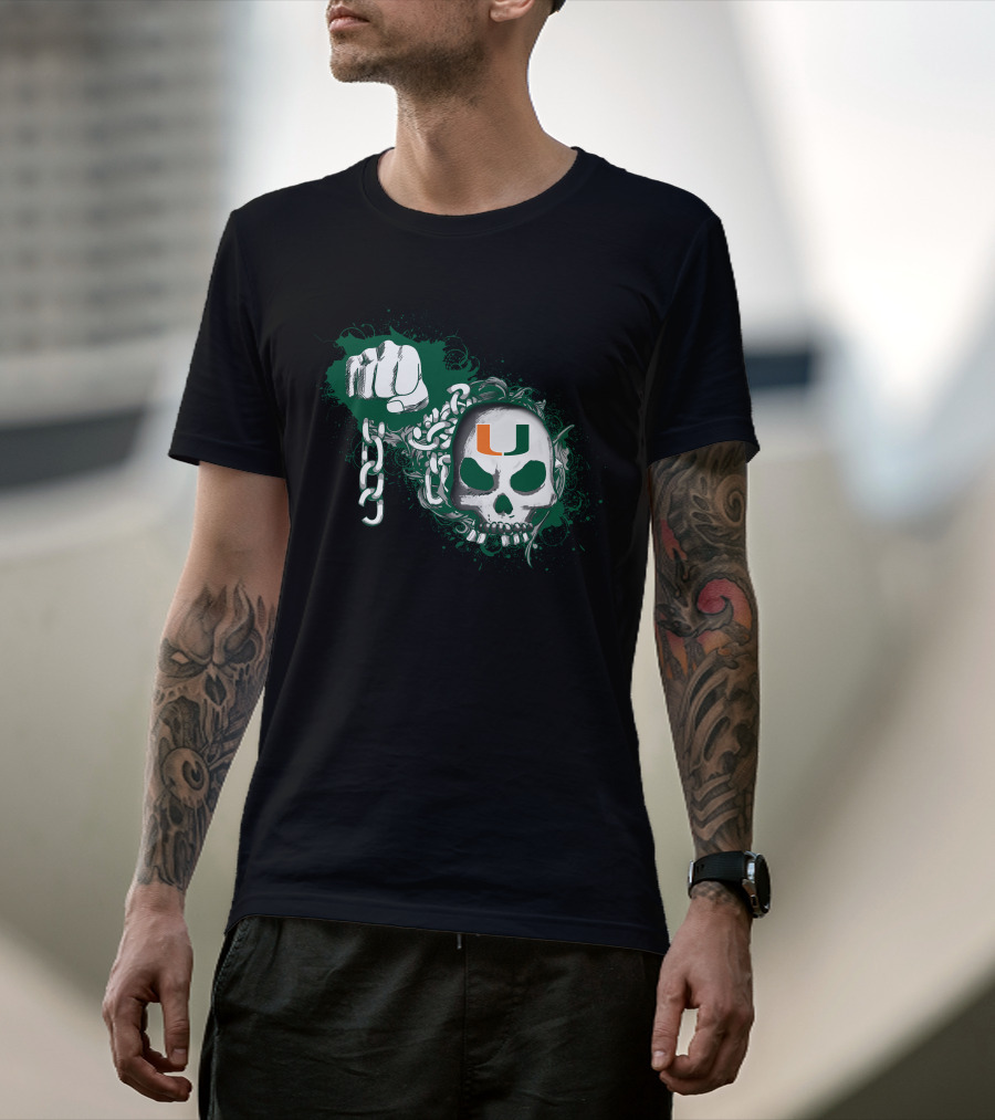 Miami Hurricanes Skull And Fist Chain T-Shirt