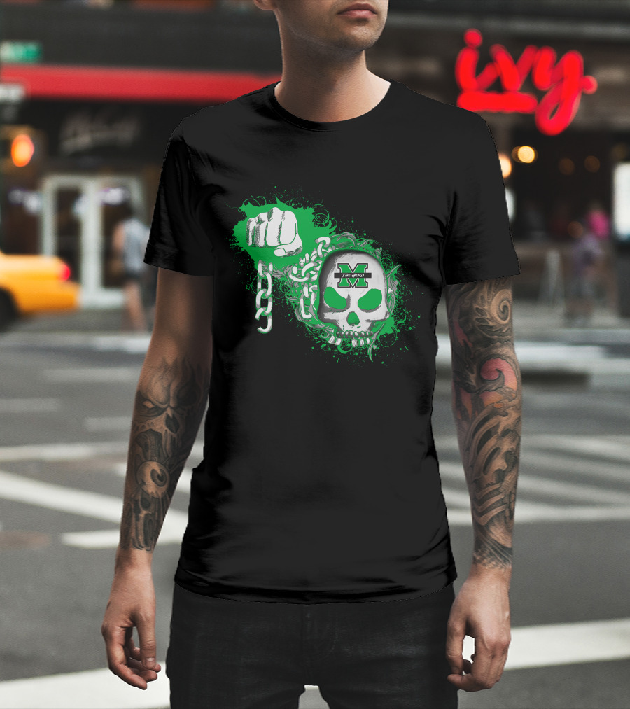 Marshall Thundering Herd Skull And Fist With Chains T-Shirt