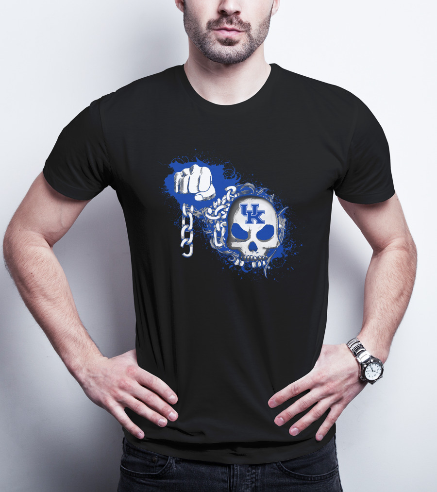 Kentucky Wildcats Skull Logo With Fist And Chain T-Shirt