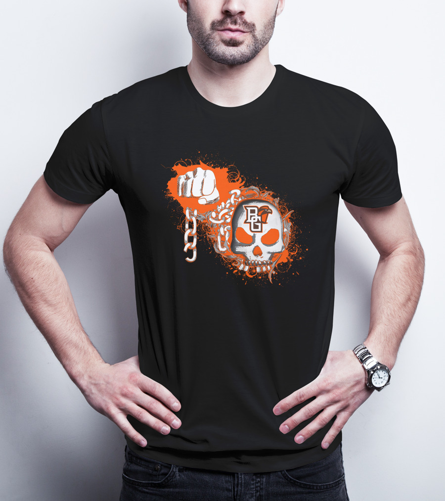 Bowling Green Falcons Skull Logo And Chain Fist T-Shirt