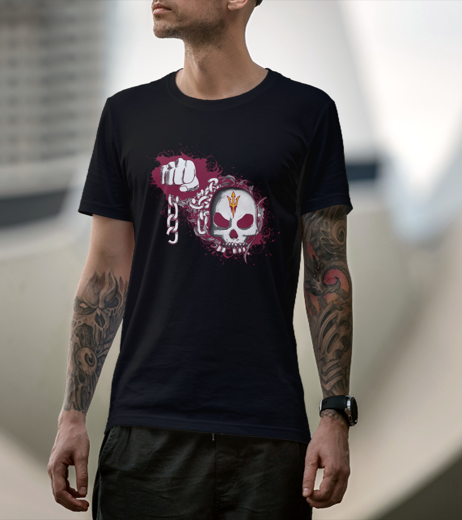Arizona State Sun Devils Skull Fist And Chains T-Shirt
