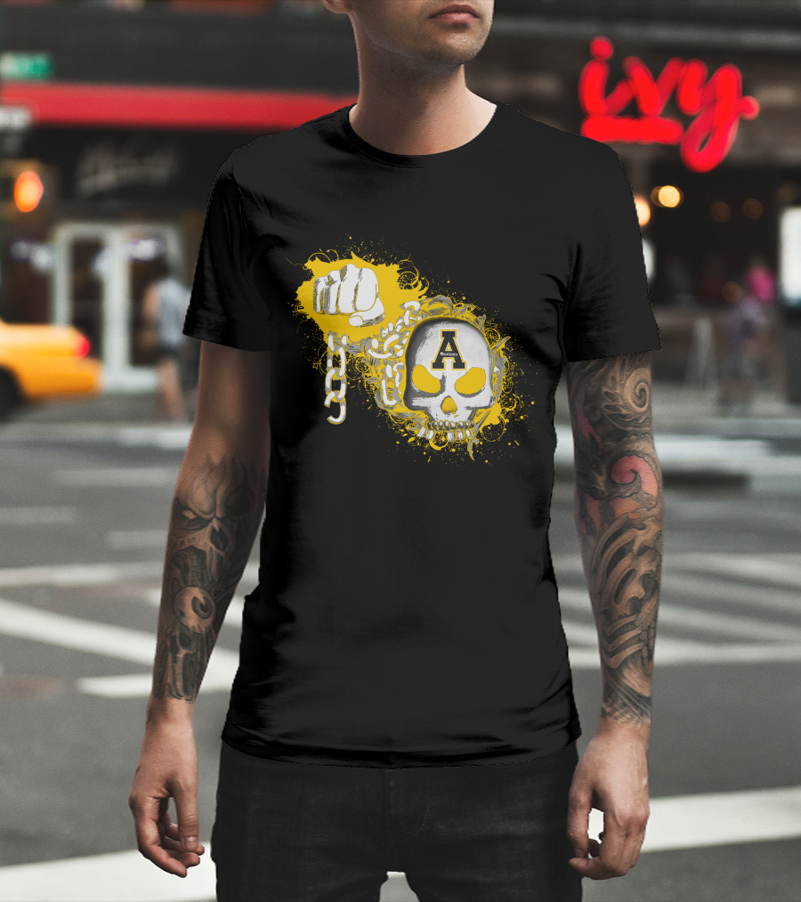 Appalachian State Mountaineers Skull And Chains Graphic With Bold Fist T-Shirt