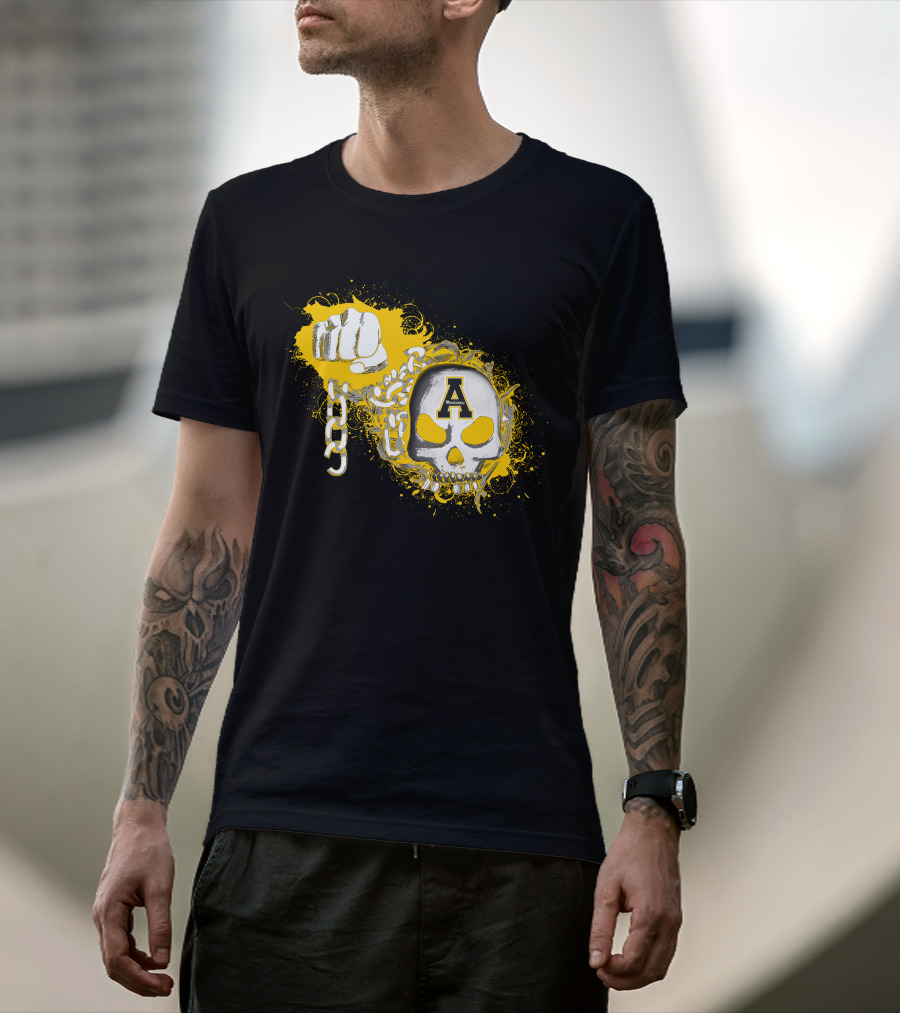 Appalachian State Mountaineers Skull And Chains Graphic With Bold Fist T-Shirt