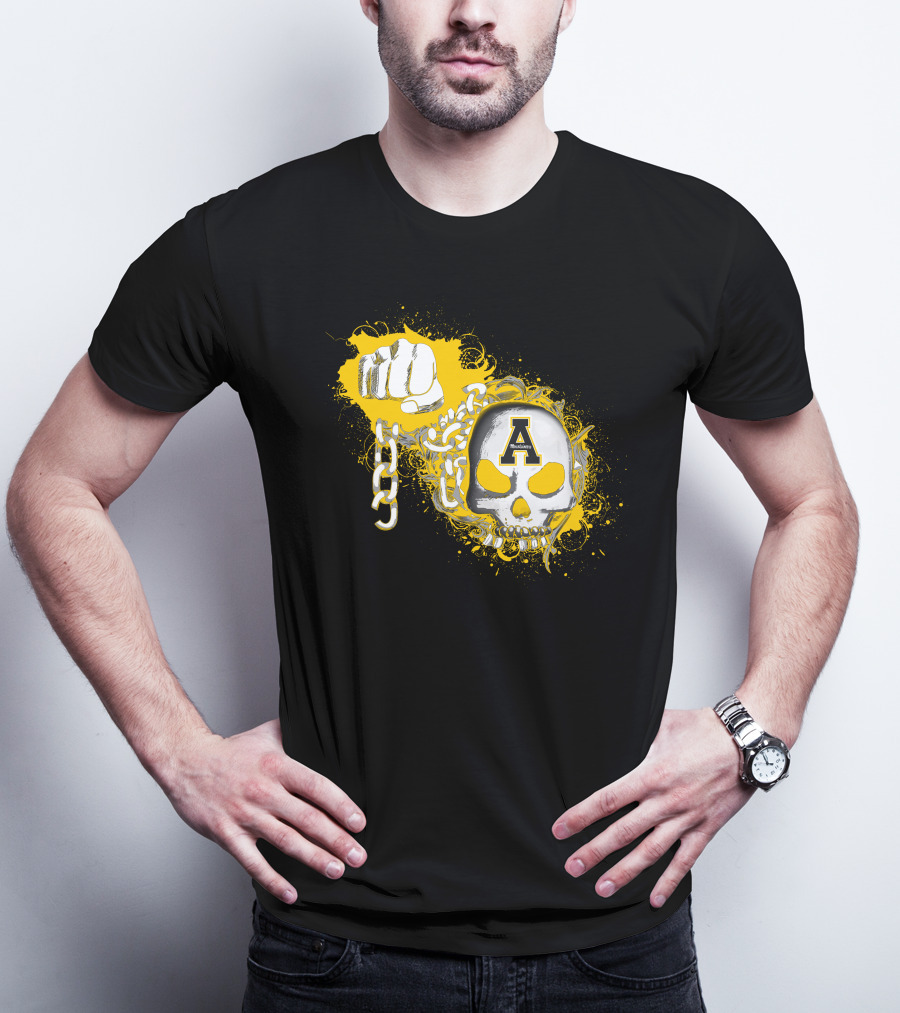 Appalachian State Mountaineers Skull And Chains Graphic With Bold Fist T-Shirt