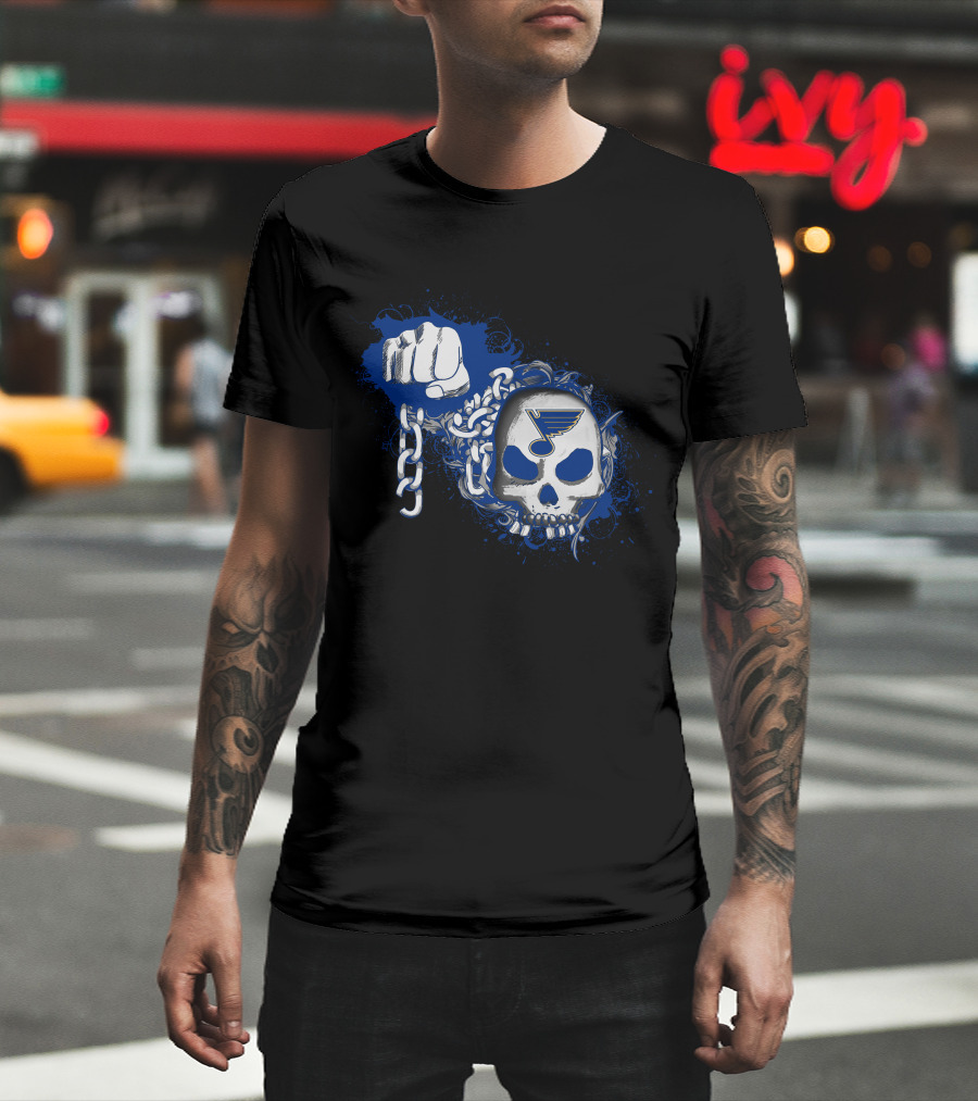 St Louis Blues Skull Chain Fist T-Shirt