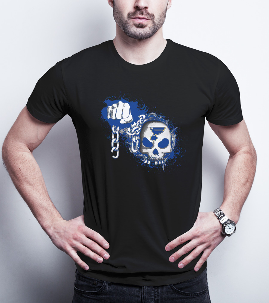 St Louis Blues Skull Chain Fist T-Shirt