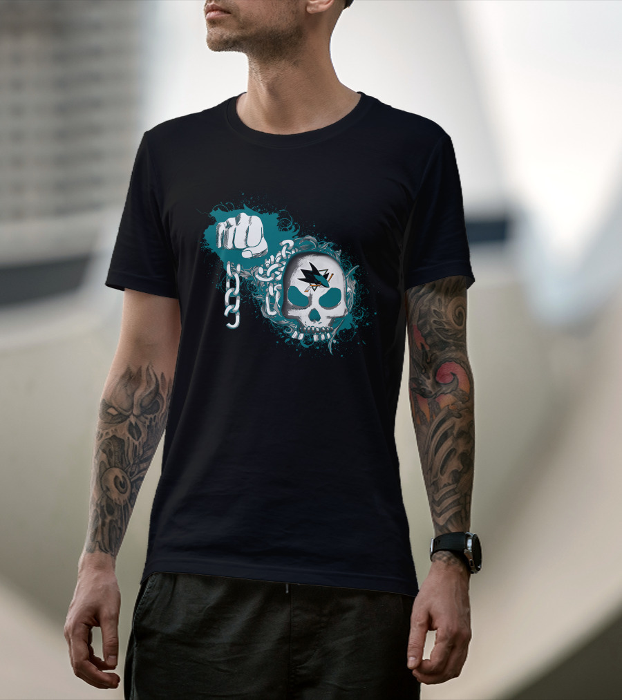 San Jose Sharks Skull Fist Chain T-Shirt