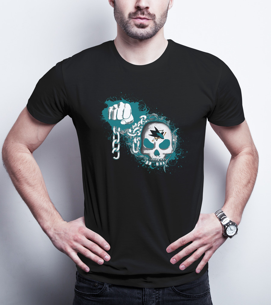 San Jose Sharks Skull Fist Chain T-Shirt