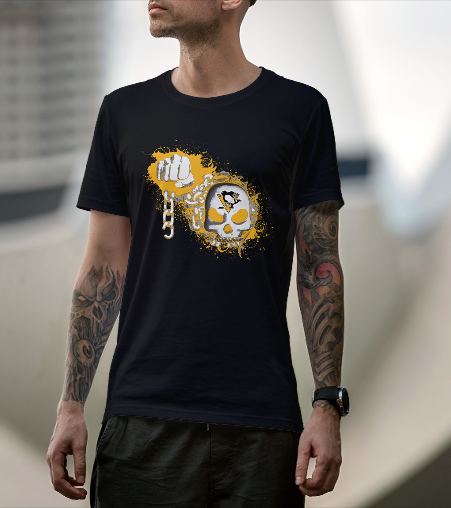 Pittsburgh Penguins Skull And Fist With Chain T-Shirt