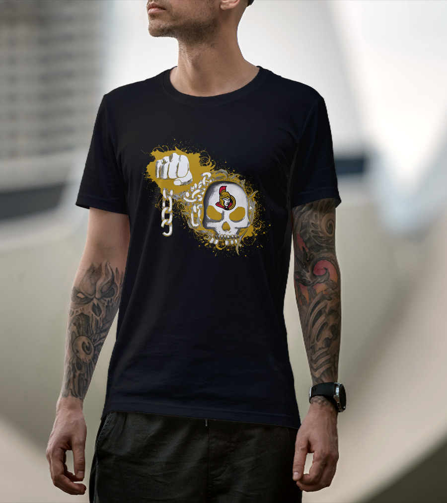 Ottawa Senators Skull And Chain Fist T-Shirt