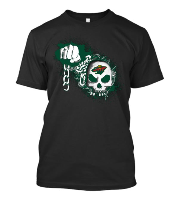 Minnesota Wild Hockey Skull Fist Chains T-Shirt
