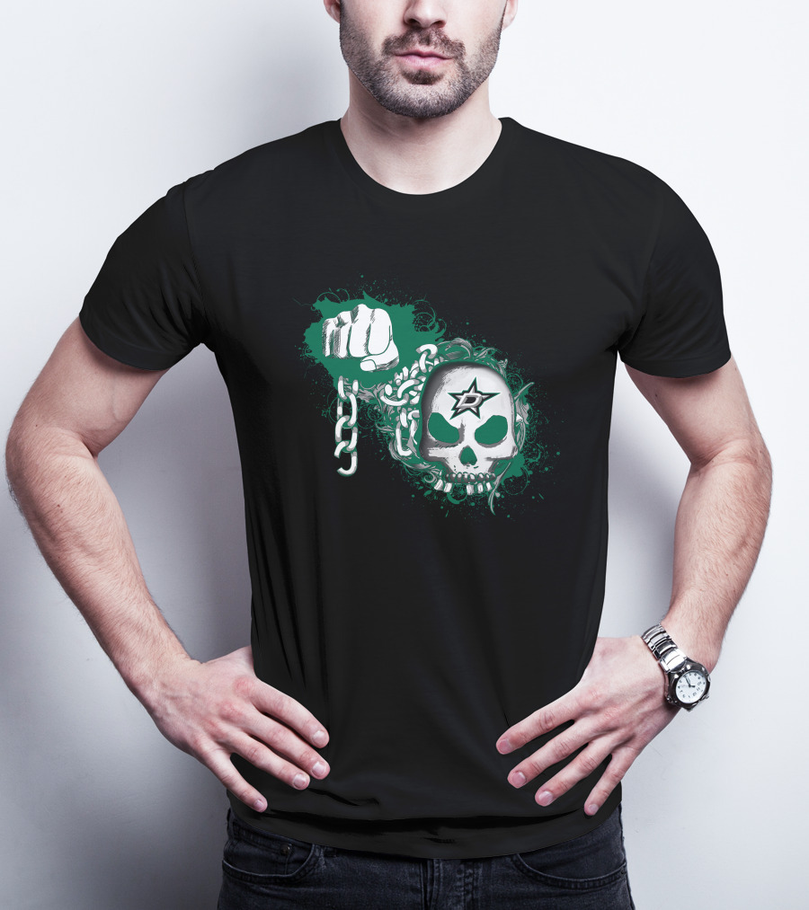 Dallas Stars Skull Chain Fist T-Shirt