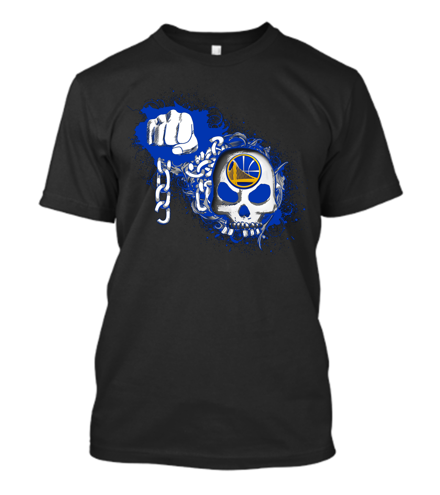 Warriors Skull And Chain Blue Fist Graphic 186 T-Shirt