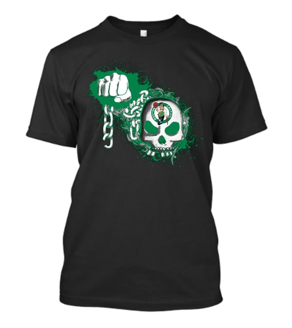 Boston Celtics Skull With Fist And Chain Motif T-Shirt