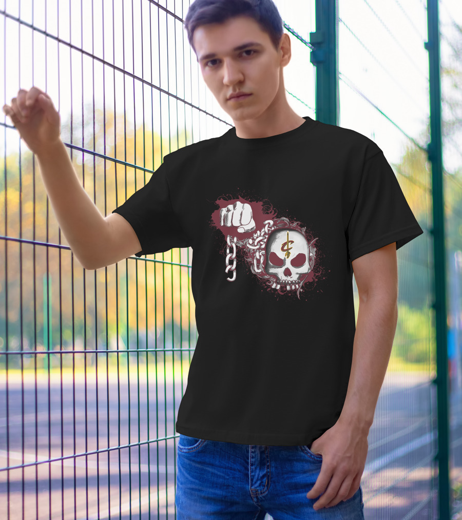 Cleveland Cavaliers Skull With Chains And Fist On Dark T-Shirt