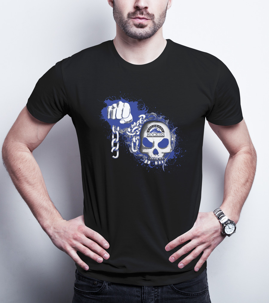 Colorado Rockies Skull Fist And Chains T-Shirt