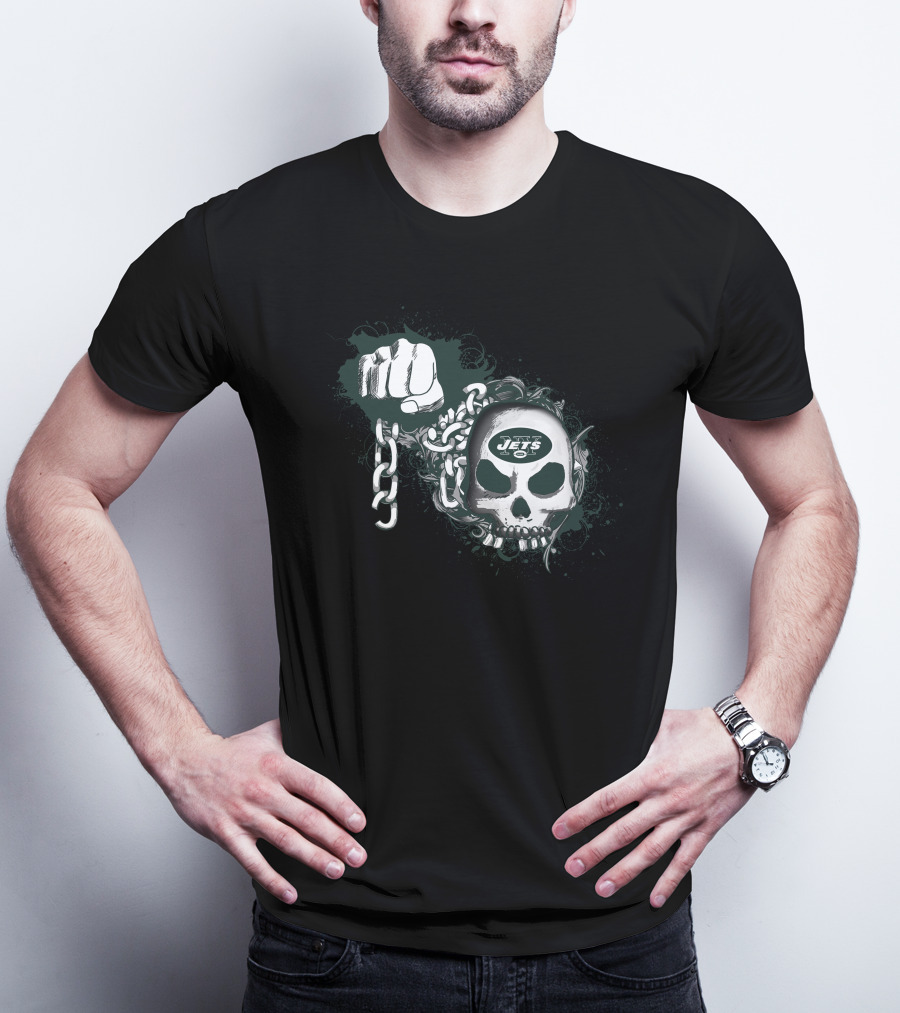 New York Jets Skull And Chains Fist T-Shirt