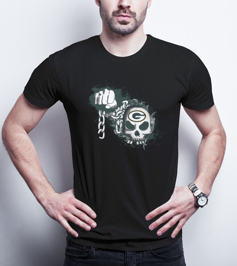 Green Bay Packers Skull And Chain Fist T-Shirt
