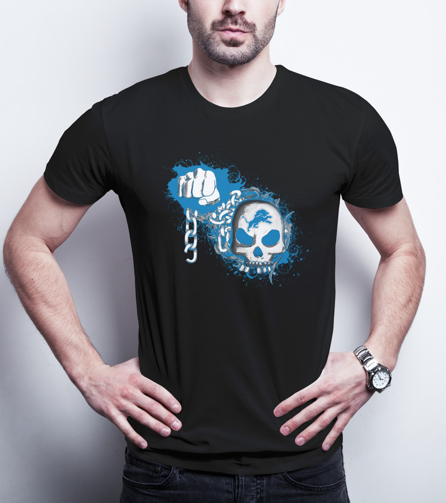Detroit Lions Skull And Fist Chain T-Shirt