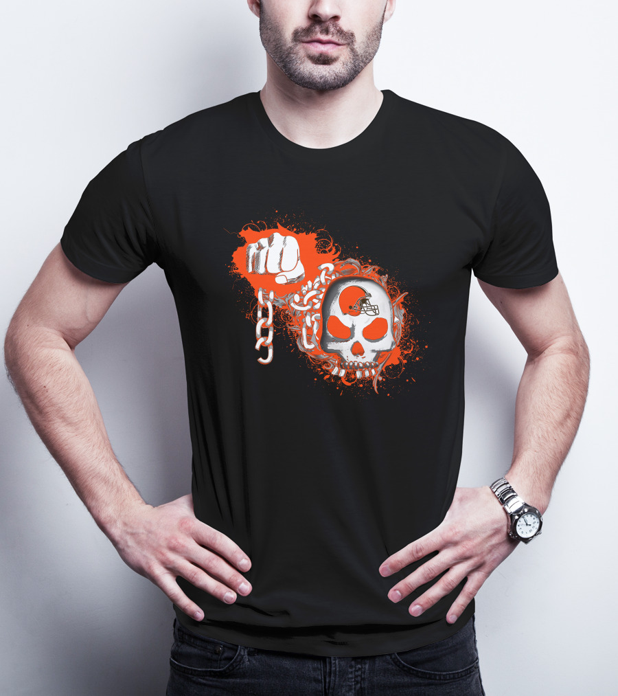 Cleveland Browns Skull Helmet Fist Chains T-Shirt